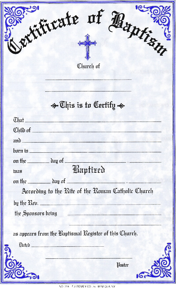 Baptism Certificates 314 McKay Church Goods