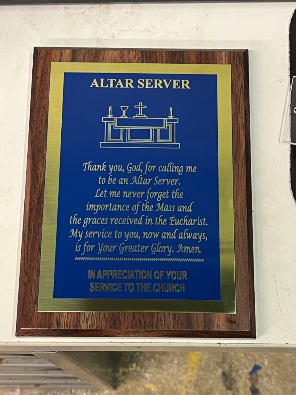 Altar Server Plaque - McKay Church Goods
